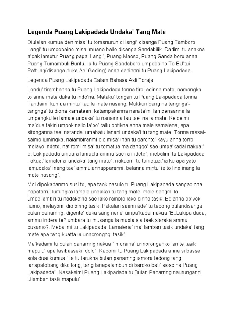 Legenda Puang Lakipadada Undaka | PDF