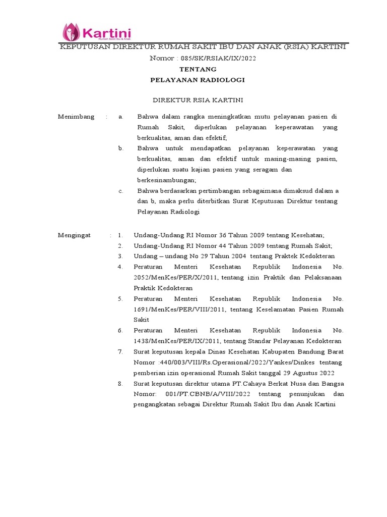 SK Sop Pelayanan Radiologi | PDF