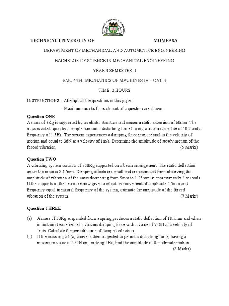 Mechanical Engineering Vibration Mechanics Exam | PDF