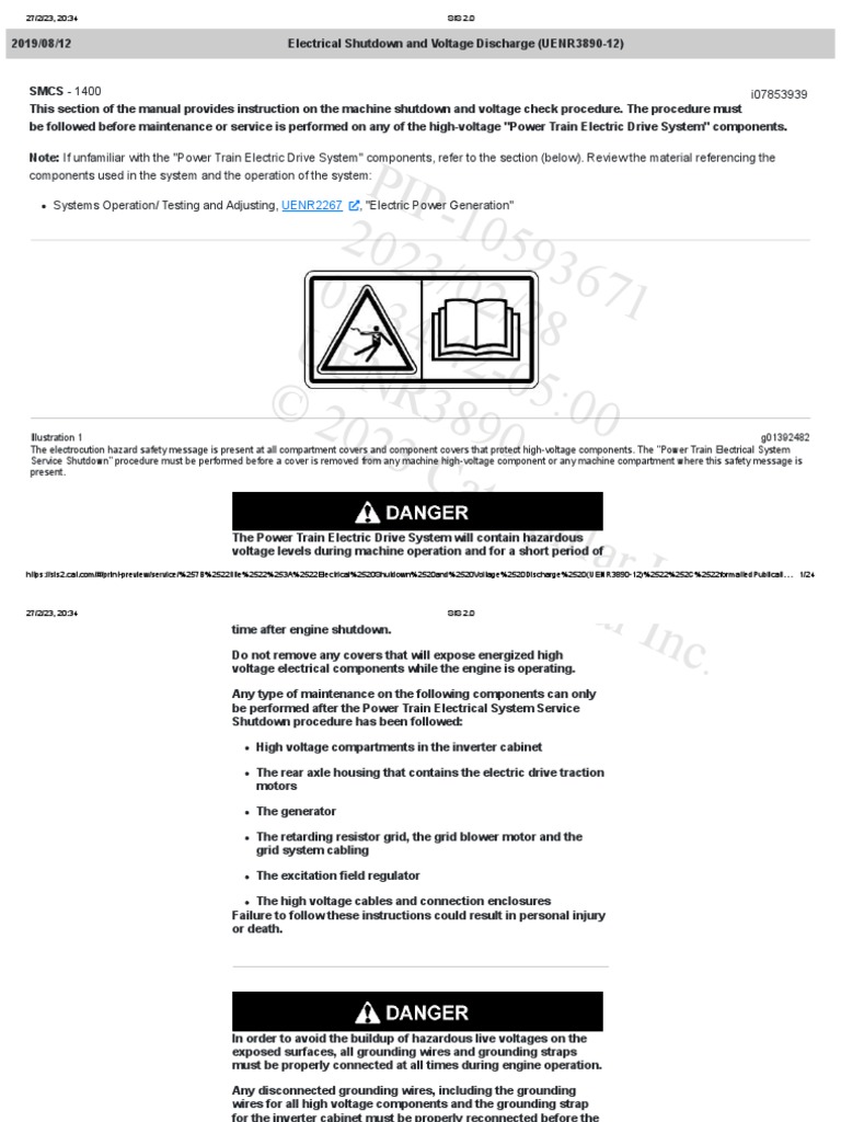 Electrical Shutdown and Voltage Discharge (UENR3890-12) | PDF | High ...