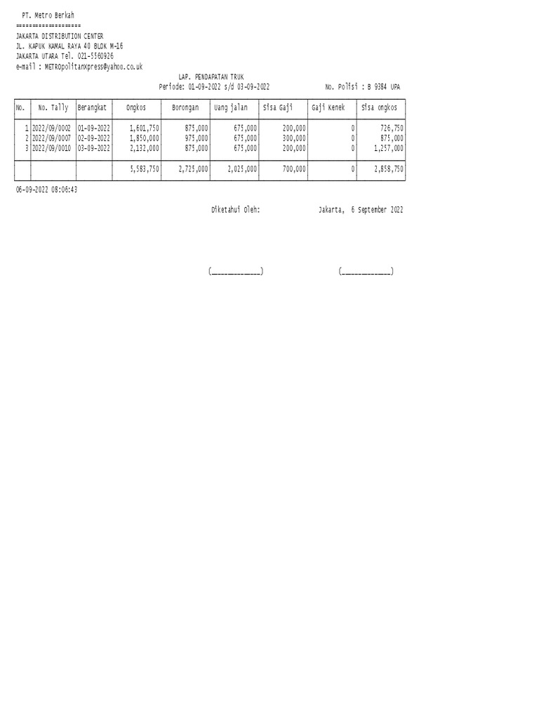 Laporan Sewa Per Truk | PDF