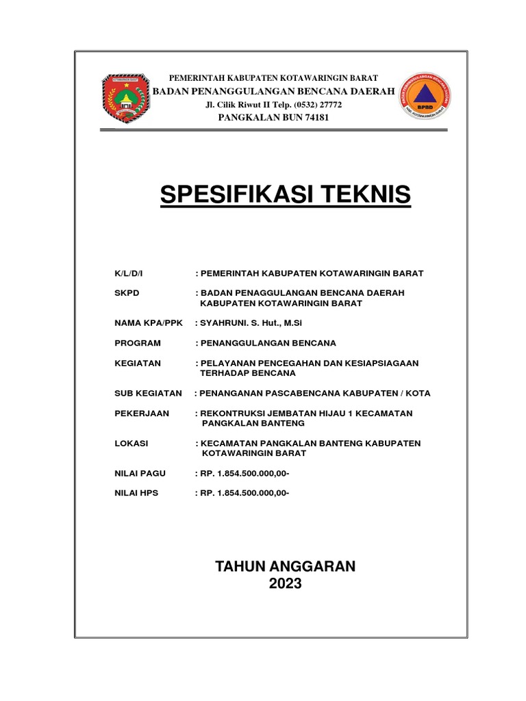Spek Teknis Jembatan Hijau 1 | PDF