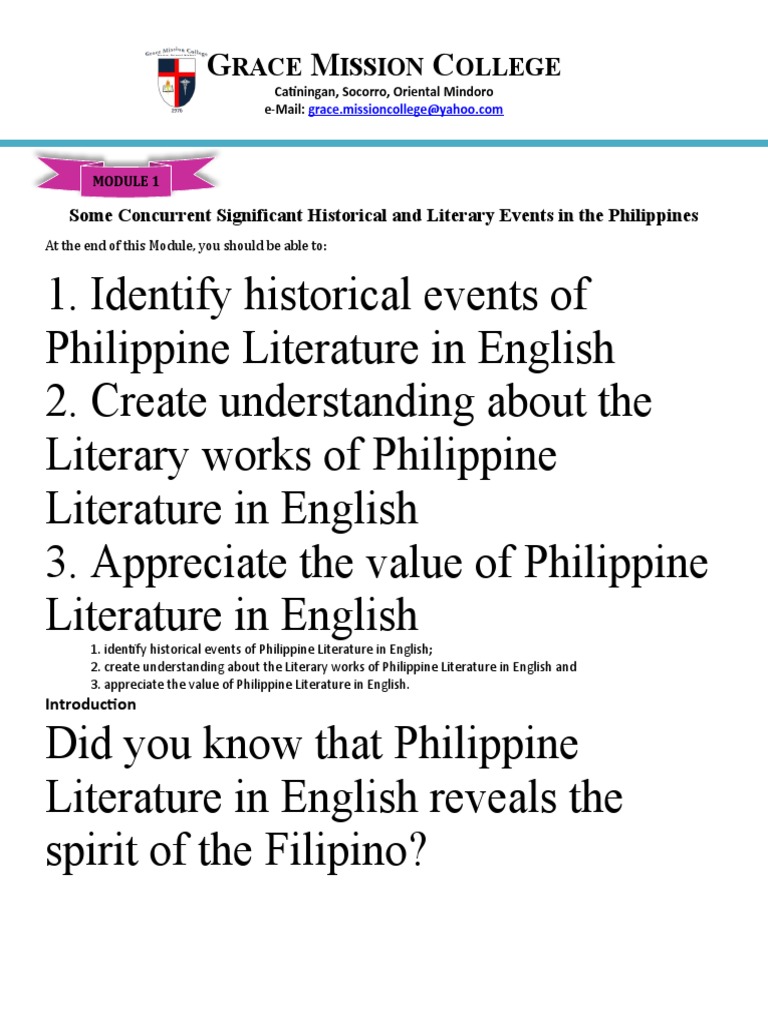Philippine Literature in English Timeline and Events | PDF ...