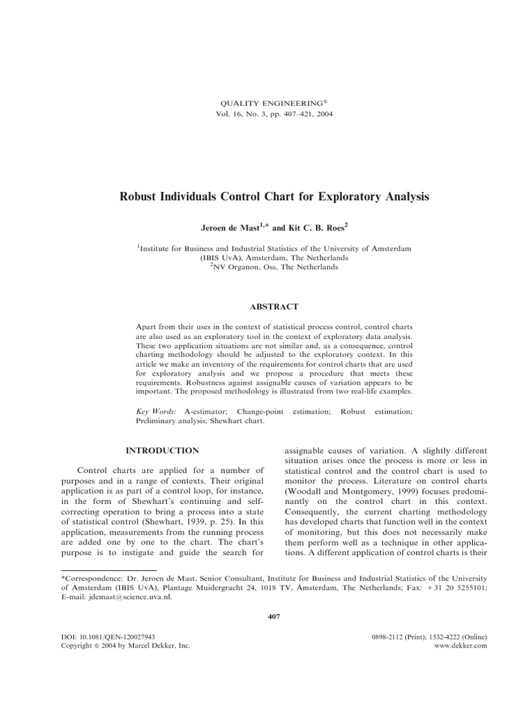 Robust Individuals Control Chart For Exploratory Analysis | PDF | Robust Statistics | Outlier