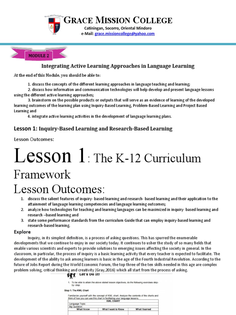Module 2 Lesson 1 Inquiry Based Learning and Research Based Learning | PDF | Inquiry Based ...