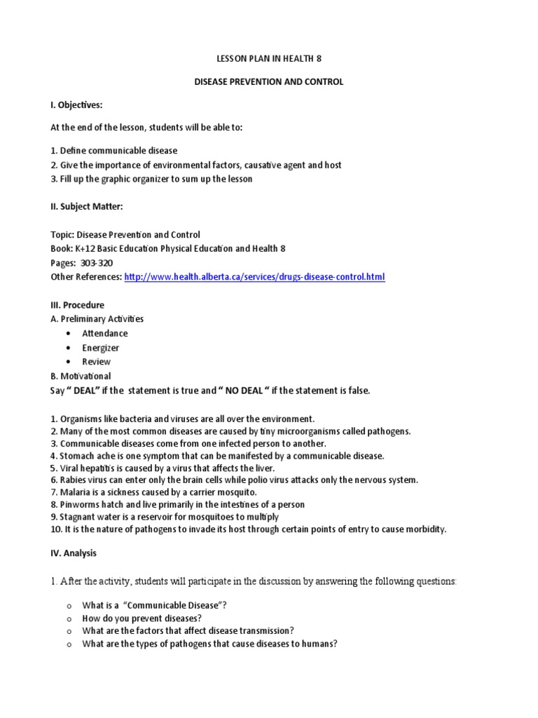 Lesson Plan in Health 8 | PDF | Infection | Pathogen
