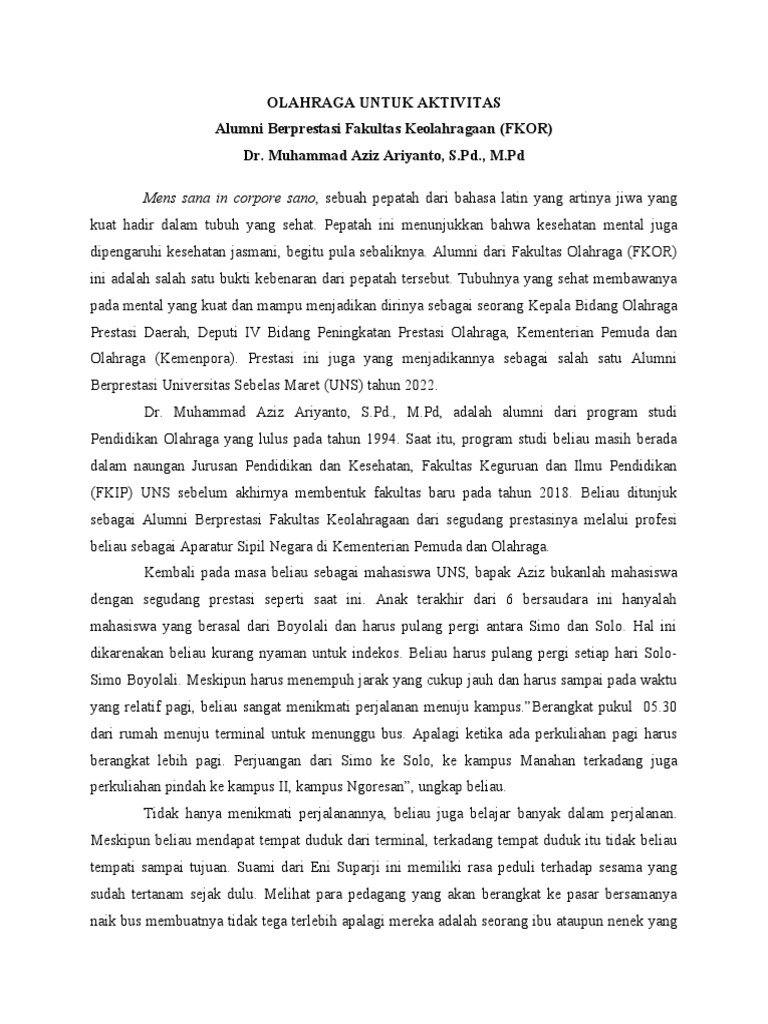 FKOR - Dr. Muhammad Aziz Ariyanto, S.PD., M.PD | PDF | Olahraga & Rekreasi | Gaya Hidup