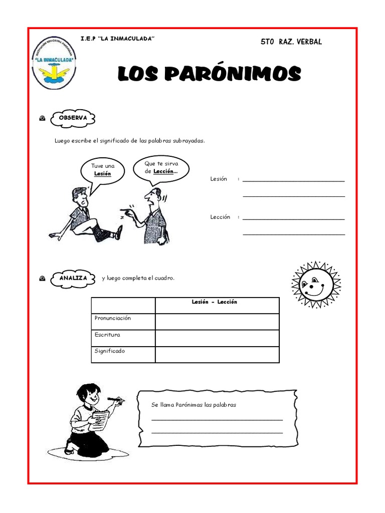 Ejercicios de Parónimos para Quinto Grado | PDF