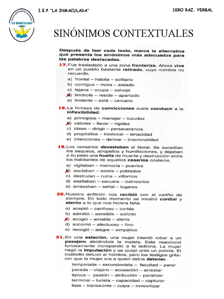 Sinonimos Contextuales 1ero Ficha | PDF