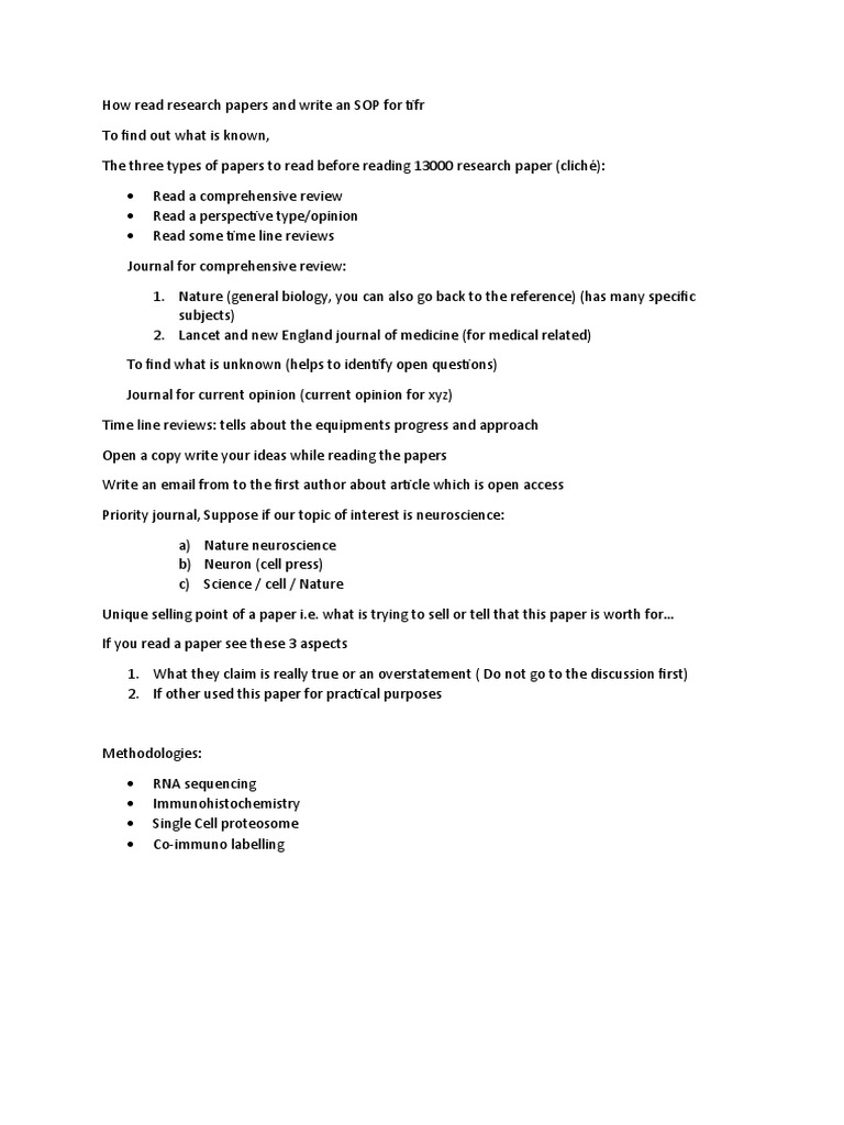 How Read Research Papers and Write An SOP For Tifr | PDF
