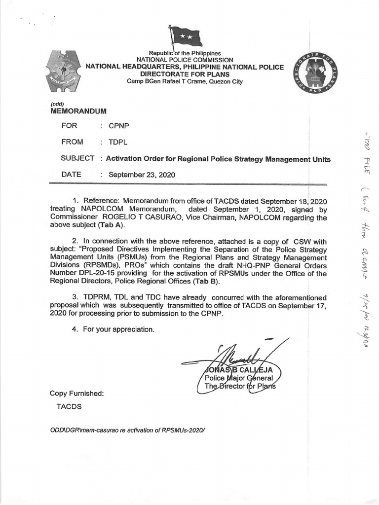 DPL-Activation Order RPSMU DPL 20-15 | PDF | Philippines | Law Enforcement
