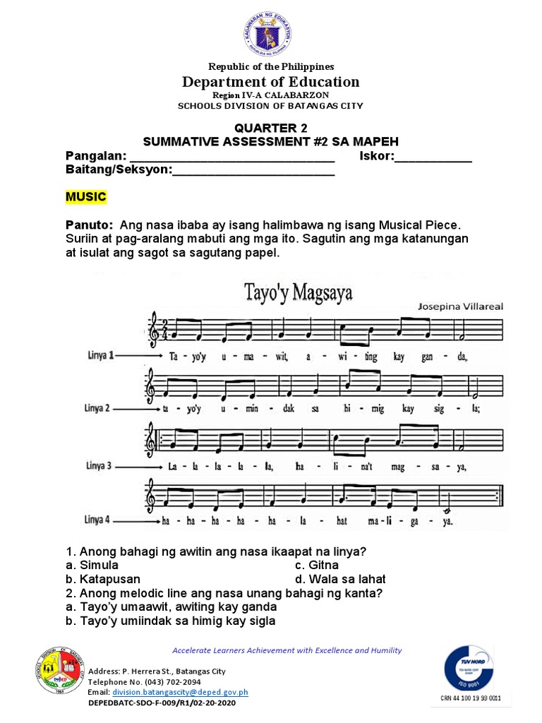 Mapeh - Summative Assessment#2 | PDF