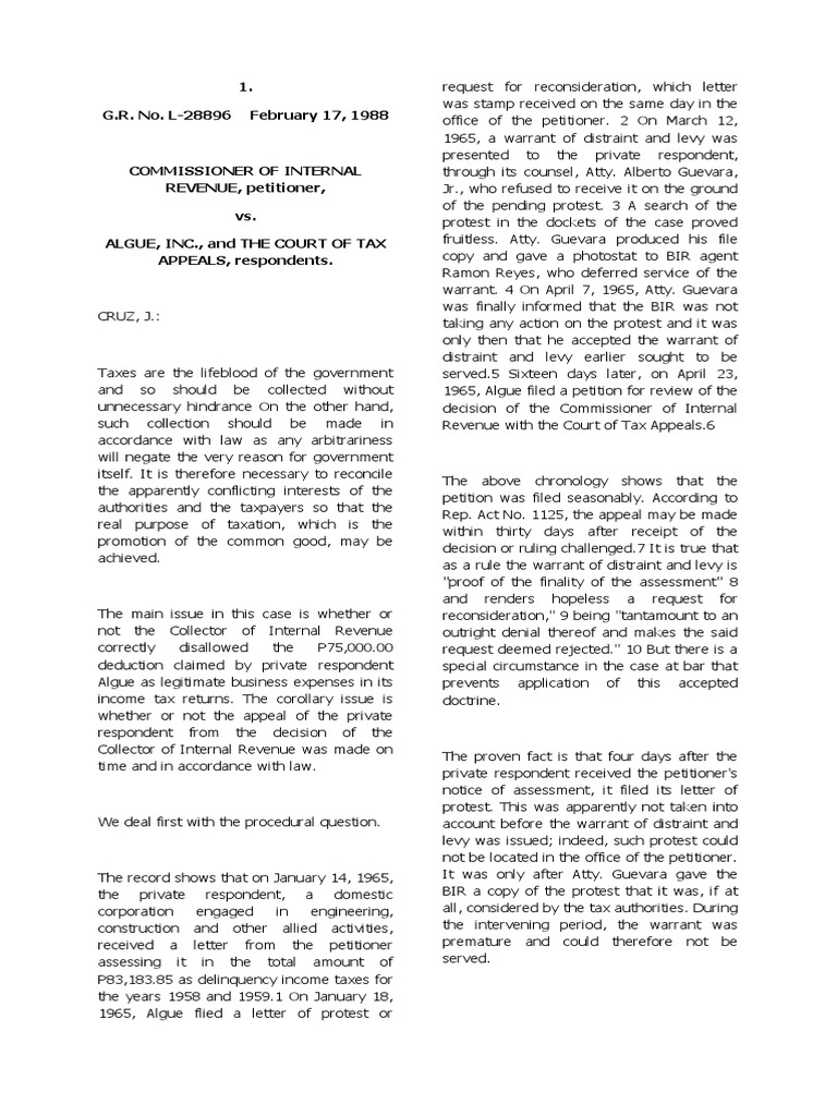 Tax 1 Full Text Cases | PDF | Taxes | Tax Deduction