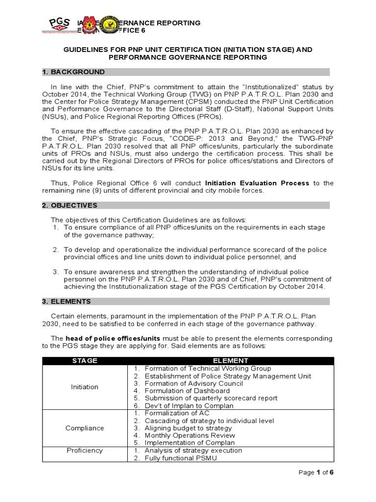 Guidelines For PNP Unit Certification (Initiation Stage) | PDF ...