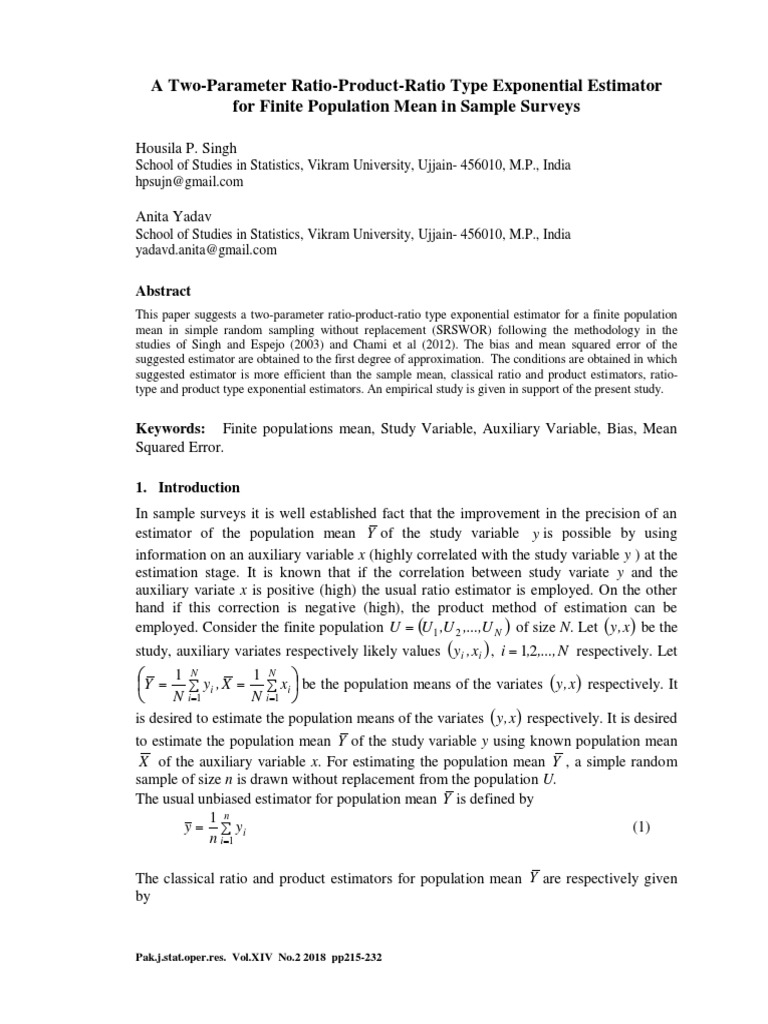 A Two Parameter Ratio Product Download Free Pdf Estimator Mean