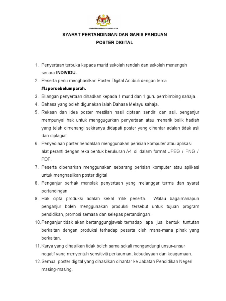Syarat Pertandingan Poster Digital Dan Penilaian Markah | PDF | Seni