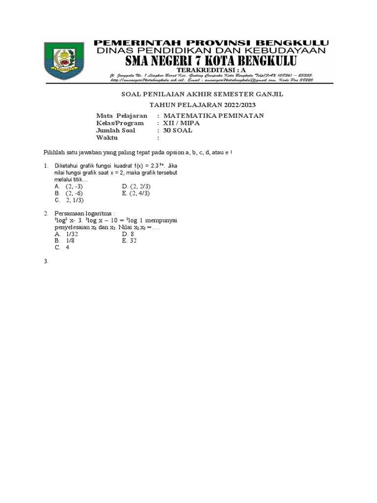 Format Soal PAS Ganjil TP 2022-2023 | PDF
