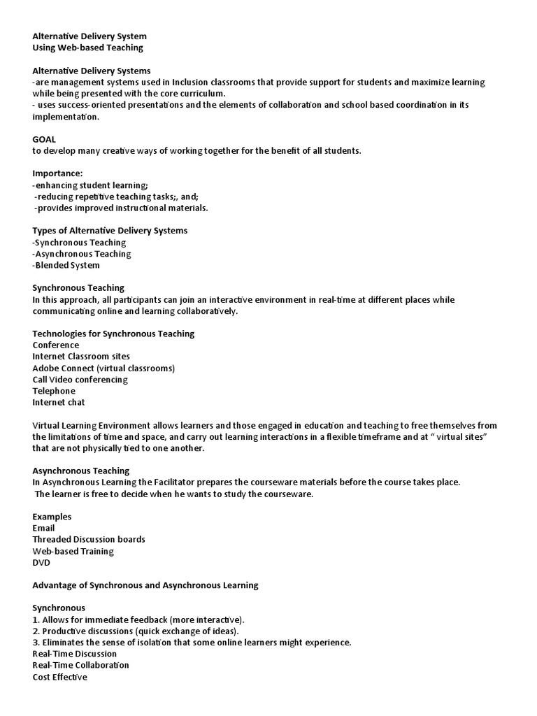 Alternative Delivery System | PDF | Communication | Computing