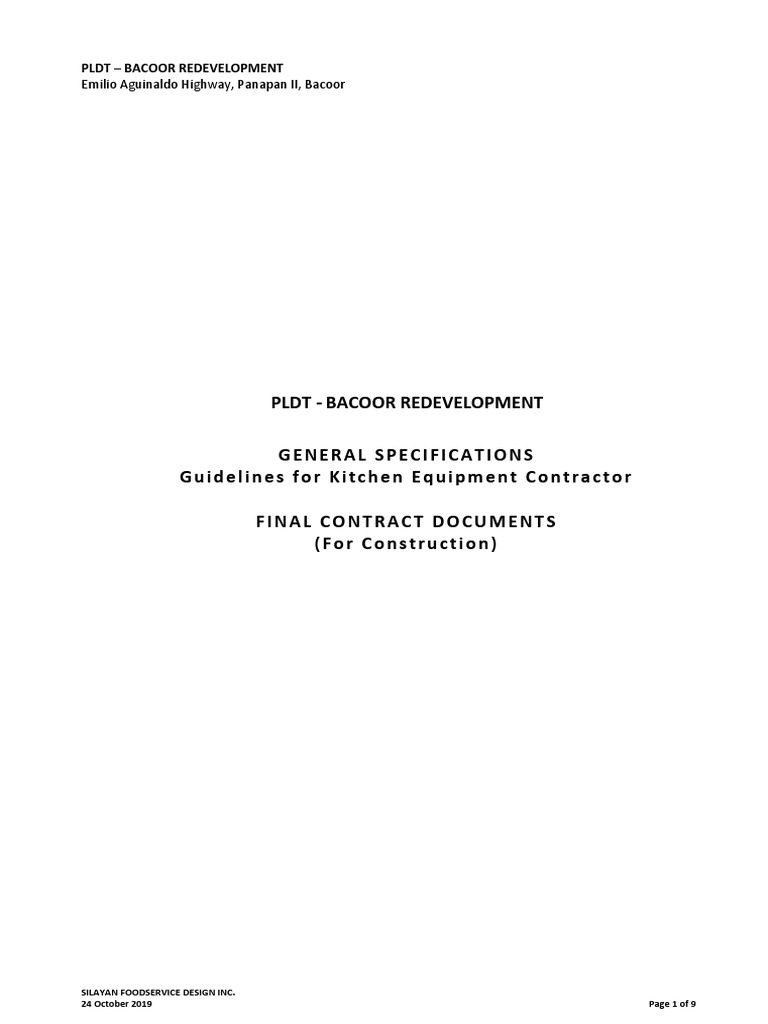 General Specifications For Kitchen Supplier | PDF | Pipe (Fluid ...