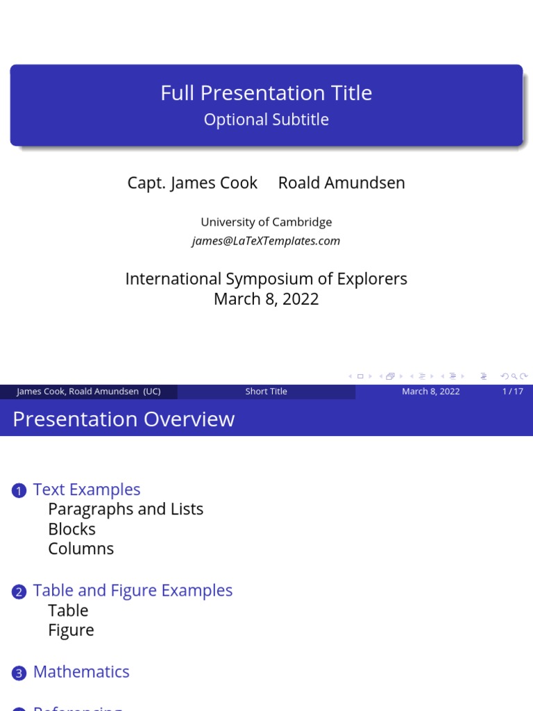 Beamer Presentation Guide for Symposium | PDF | Theorem | Mathematics