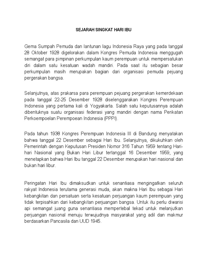 Sejarah Singkat Hari Ibu | PDF