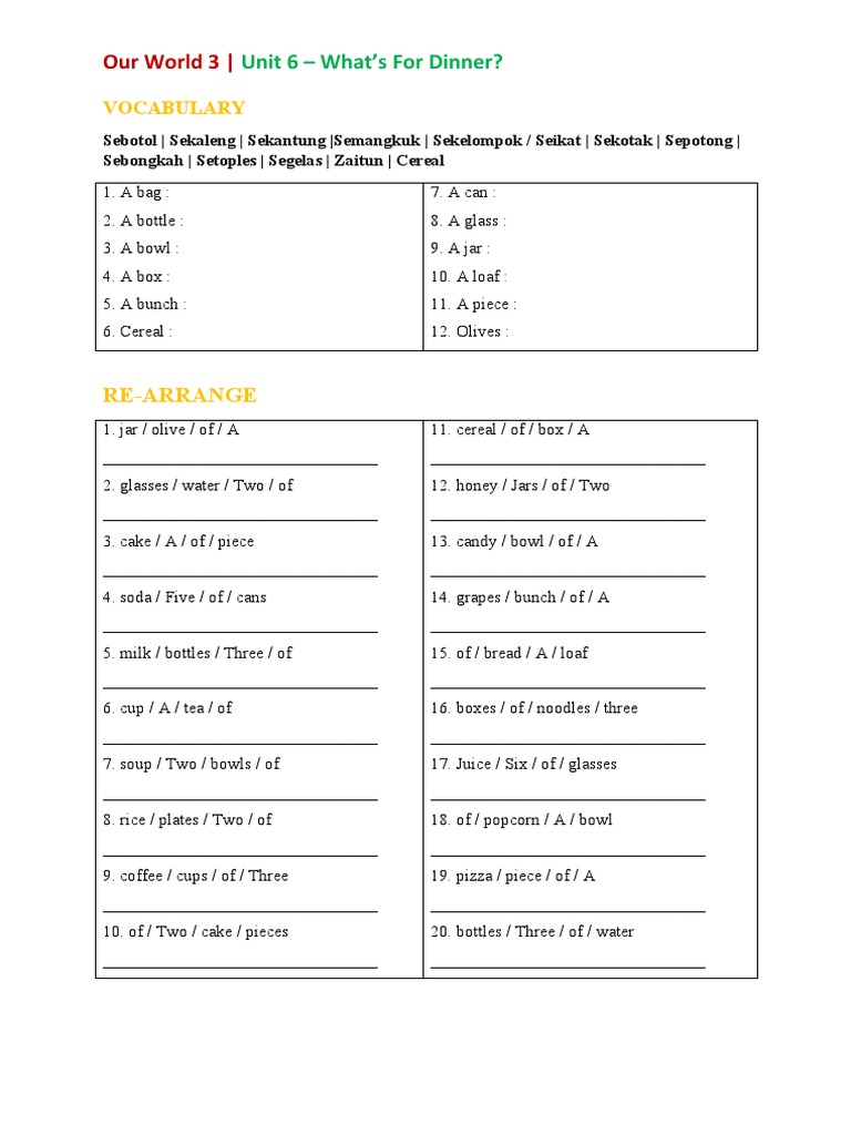 Our World 3 - Unit 6 | PDF | Cakes | Cooking
