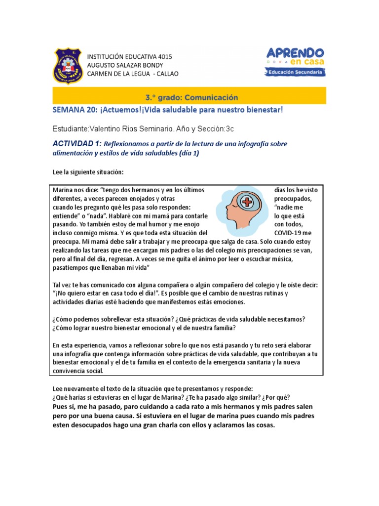 3ro Sec. Semana 20. Ficha | PDF | Infografia | Ansiedad