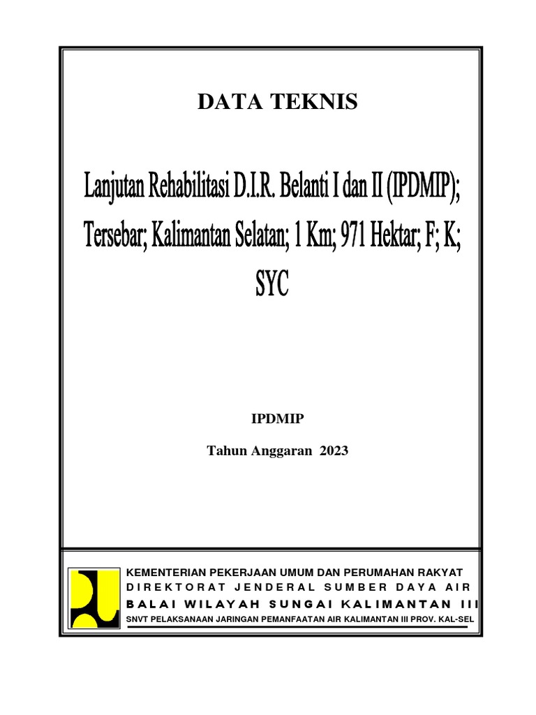 Data Teknis DIR. Belanti I Dan II IPDMIP | PDF