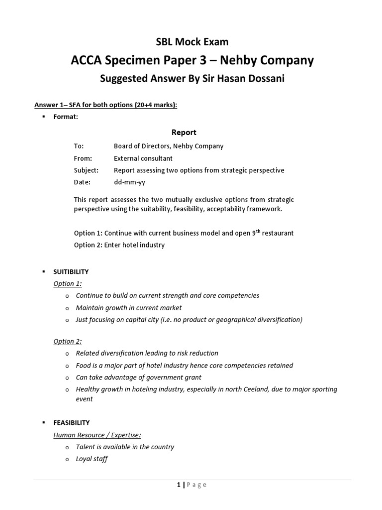 2 - Acca Specimen Paper 3 (Nehby) - Suggested Answer | PDF | Net ...