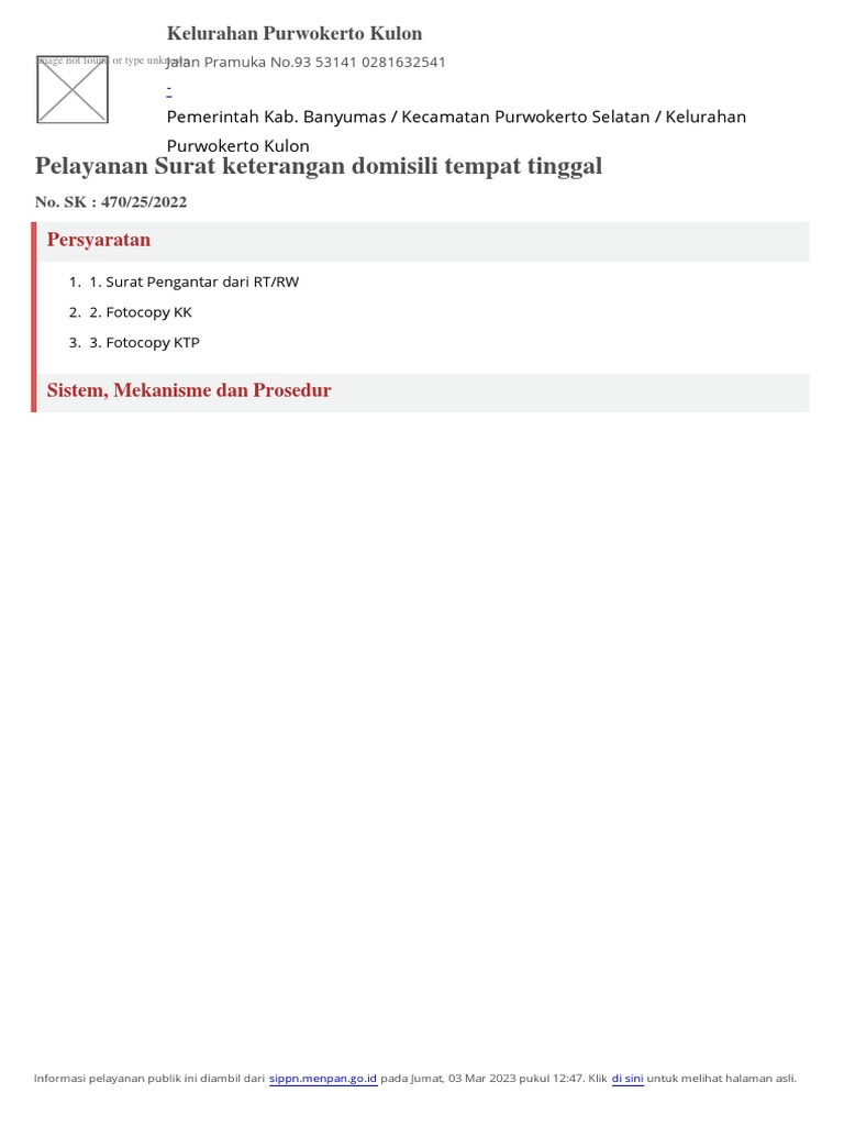 Unduh Standar Pelayanan - Pelayanan Surat Keterangan Domisili Tempat Tinggal | PDF