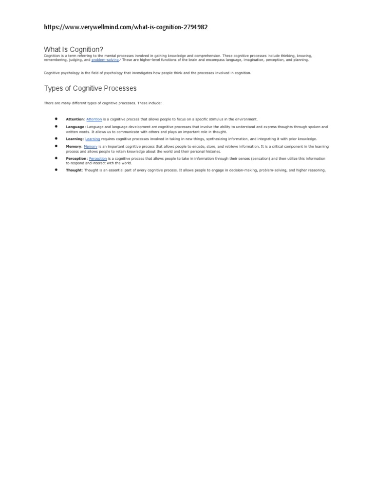 Types of Cognitive Processes | PDF
