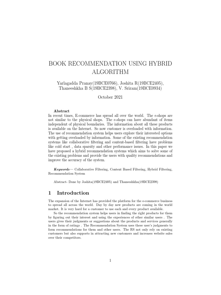 Book Recommendation System Project | PDF | Cognitive Science | Computer ...