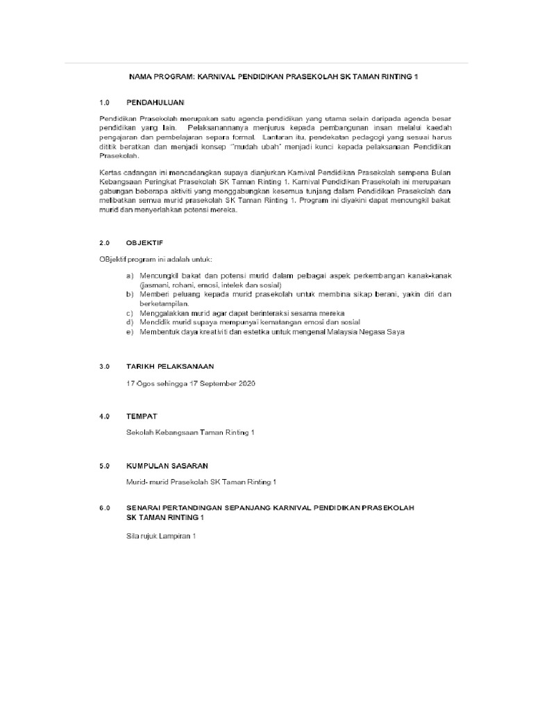 Contoh Karnival Pendidikan Pra Sekolah | PDF