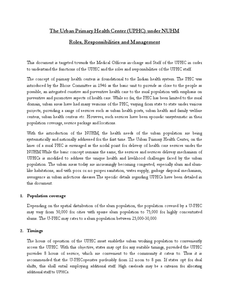Draft - Roles Responsibilities and Management - UPHC Under NUHM | PDF ...