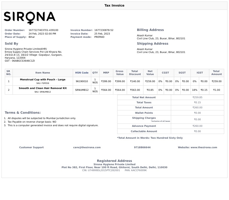 Sirona_Invoice_1677230878-52 | PDF | Payments | Trade