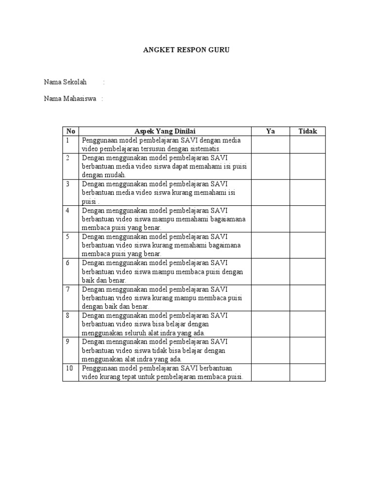 Angket Respon Guru | PDF