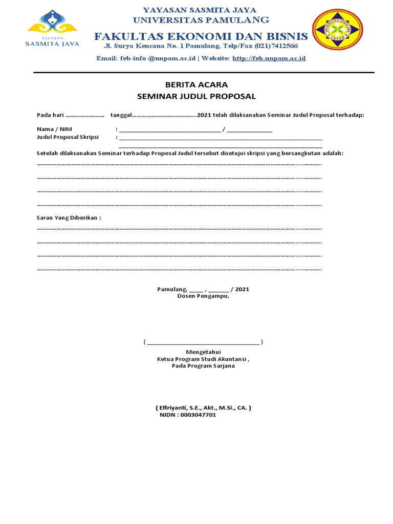 Berita Acara Seminar Proposal | PDF