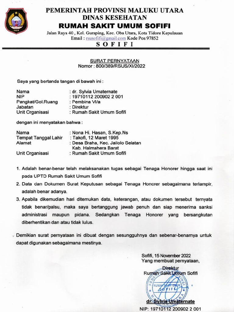 Surat Pernyataan Dari RS | PDF