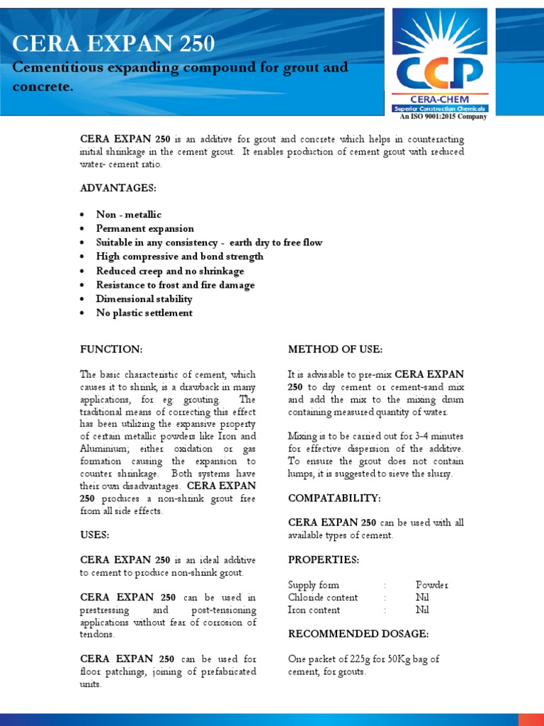 Cera Expan 250 | PDF | Concrete | Cement