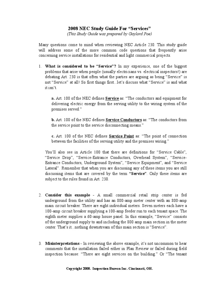2008 NEC Study Guide For "Services": (This Study Guide Was Prepared by ...