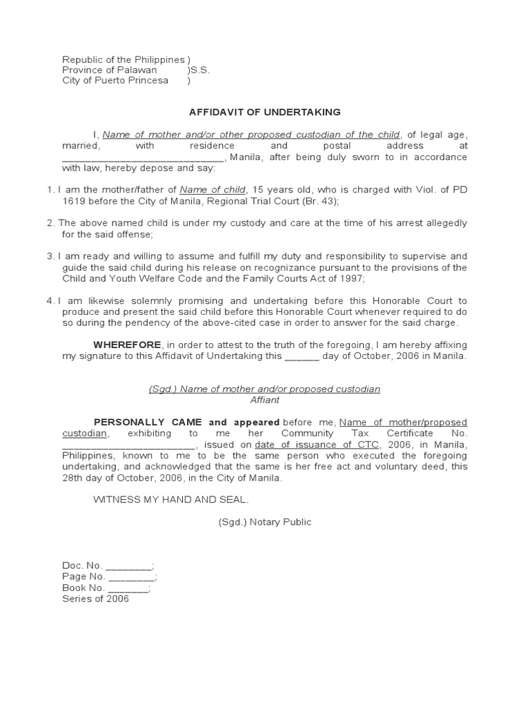 Affidavit of Undertaking | PDF
