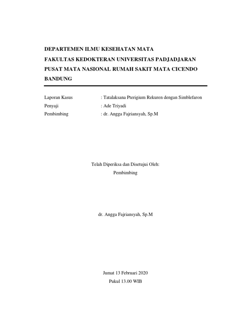 Tatalaksana Pterigium Rekuren Dengan Simblefaron - Ade Triyadi | PDF ...