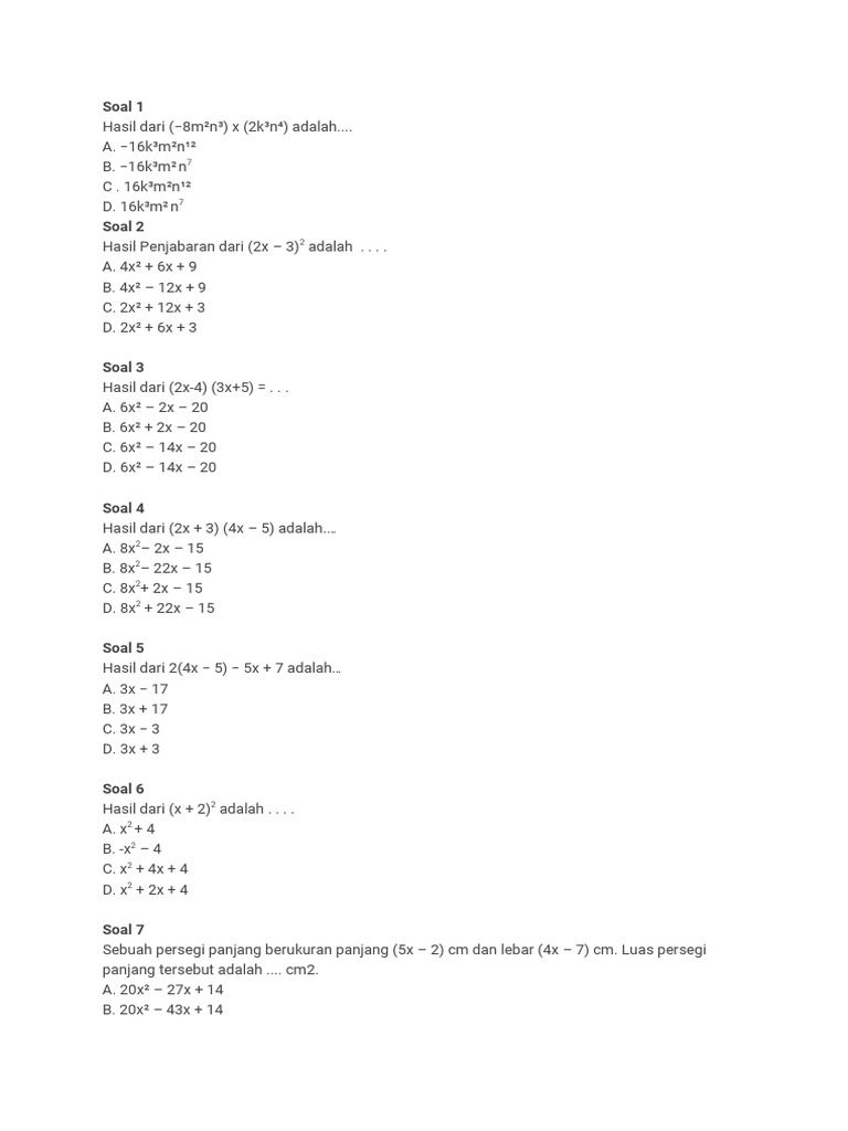 Soal dan Jawaban Operasi Aljabar | PDF | Komputer