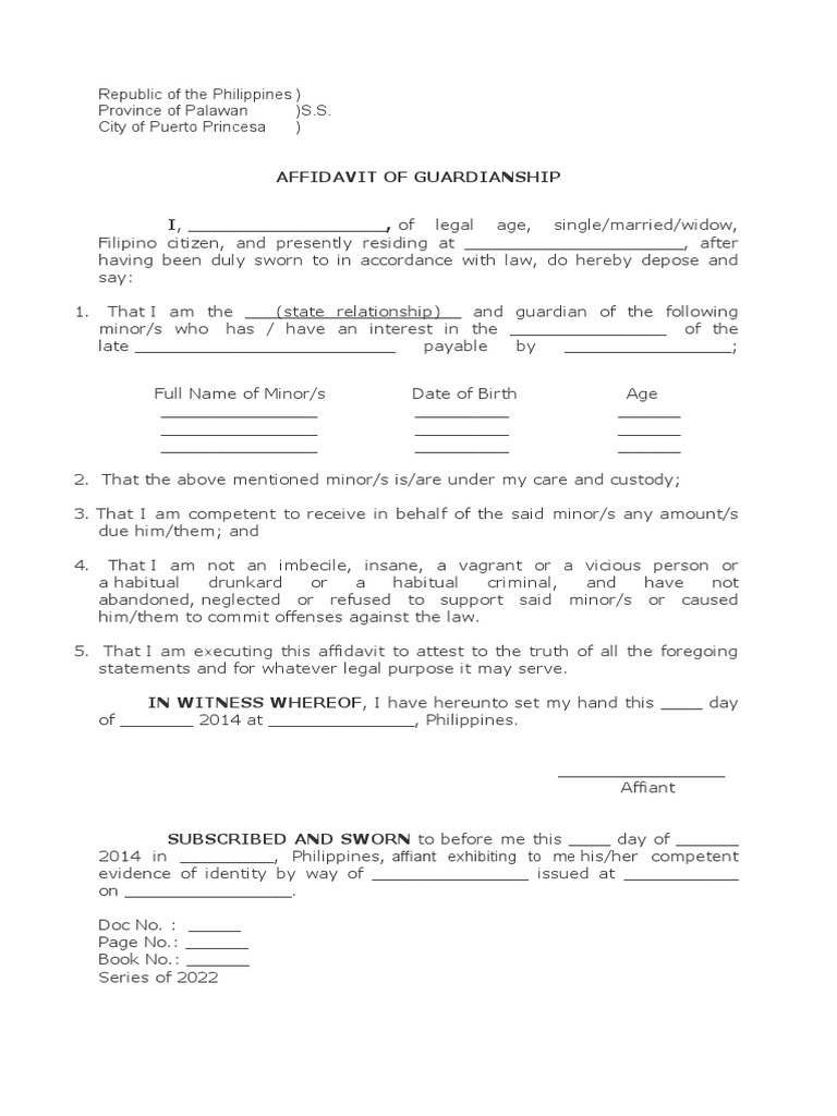 Affidavit of Guardianship Template | PDF | Law | Wellness