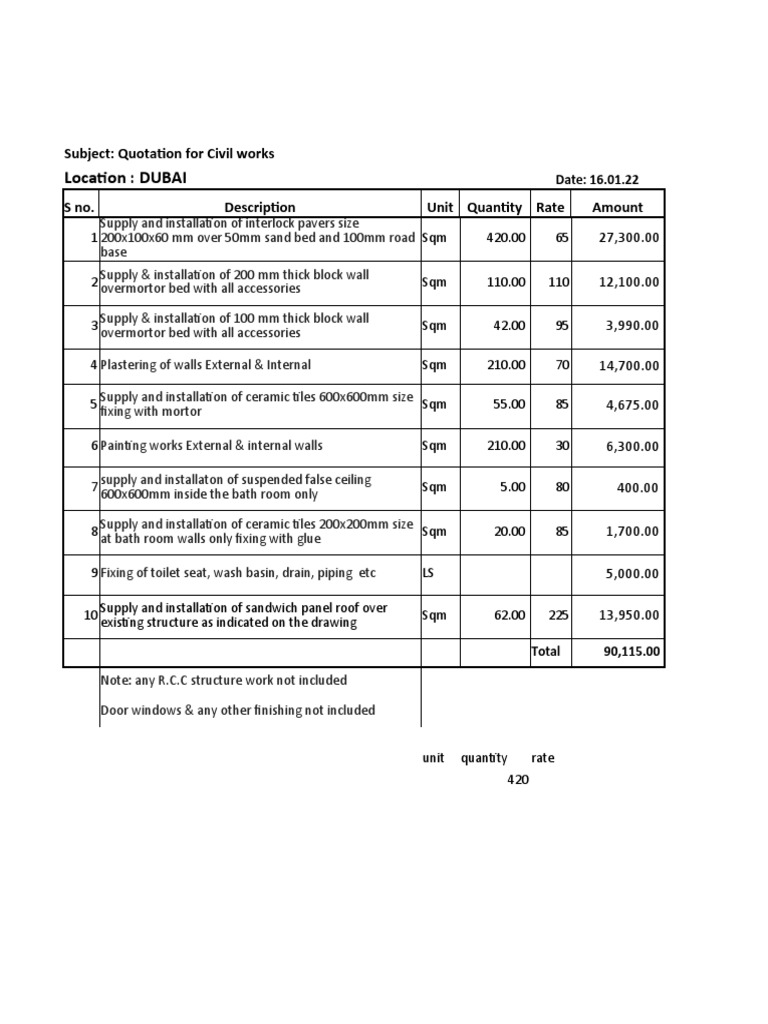 Civil Works Enquiry, Rev-01 | PDF | Wall | Building Materials