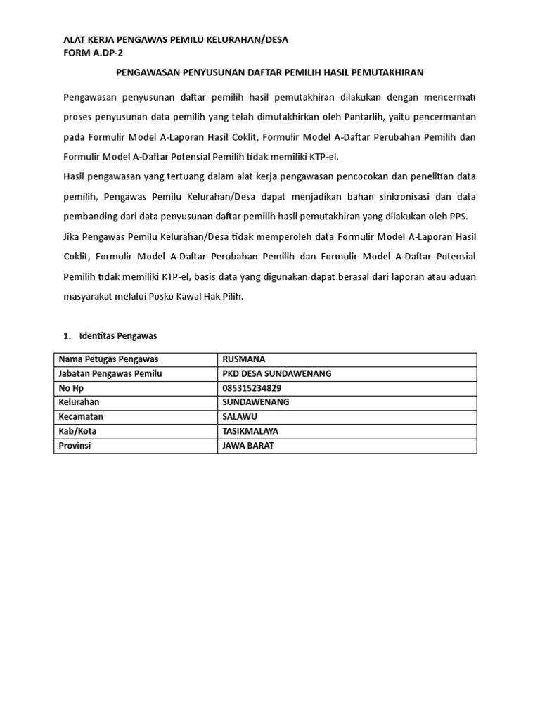 PKD - Pengawasan Penyusunan Data Pemilih Hasil Pemutakhiran | PDF