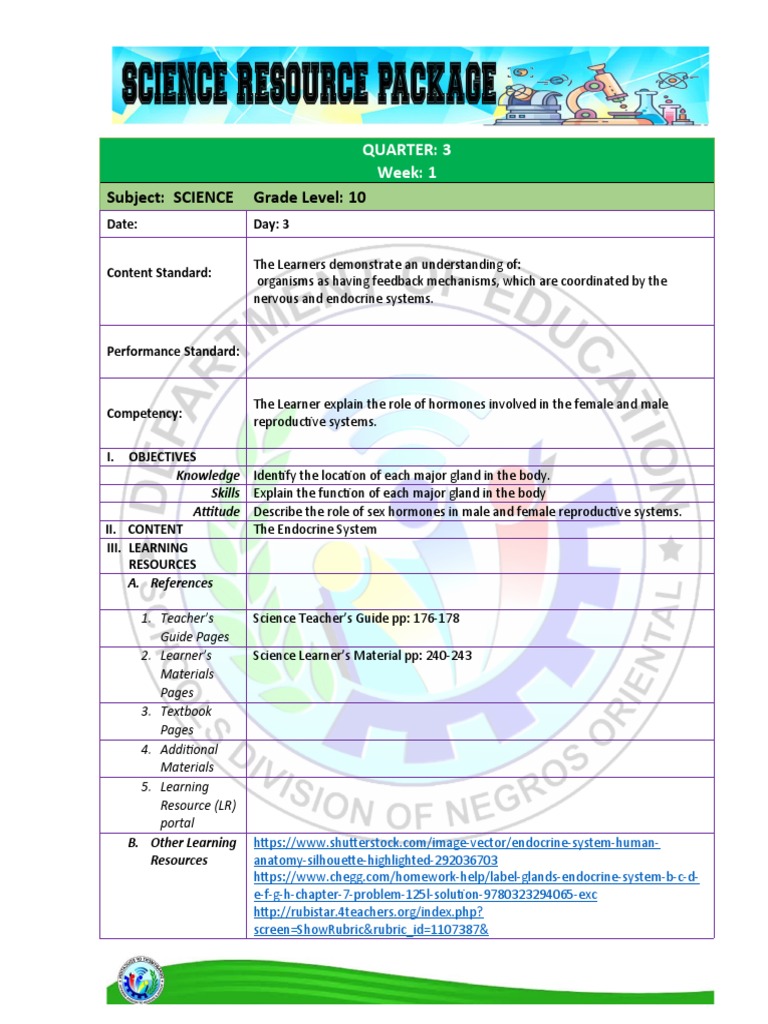 DLP G10 Q3 WEEK 1 Day3 | PDF | Endocrine System | Anatomy
