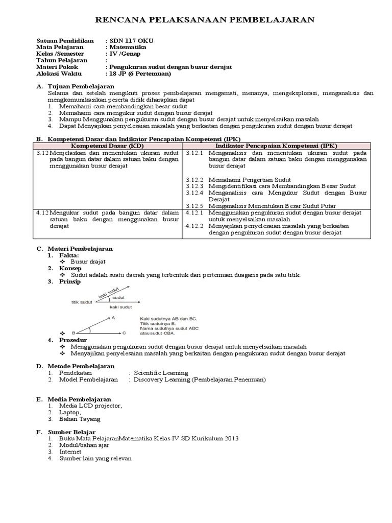 RPP 12 Pengukuran Sudut Dengan Busur Derajat | PDF