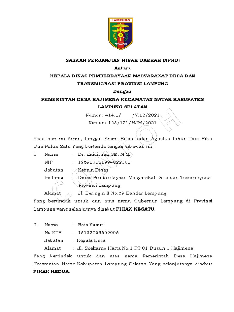 contoh dokumen 1 nphd_hibah_uang_smart village2021 | PDF