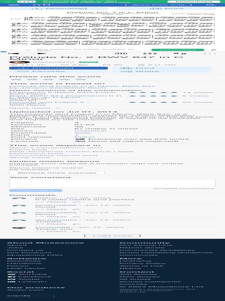 Prélude No. 2 BWV 847 in C Minor Sheet Music For Piano (Solo) Musescore ...